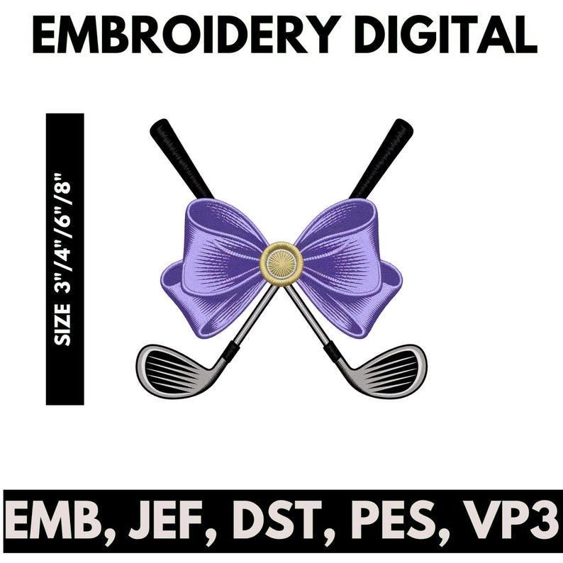 Golf Embroidery Design: Crossed Clubs With Bow (3-8 Inch, Digital ...