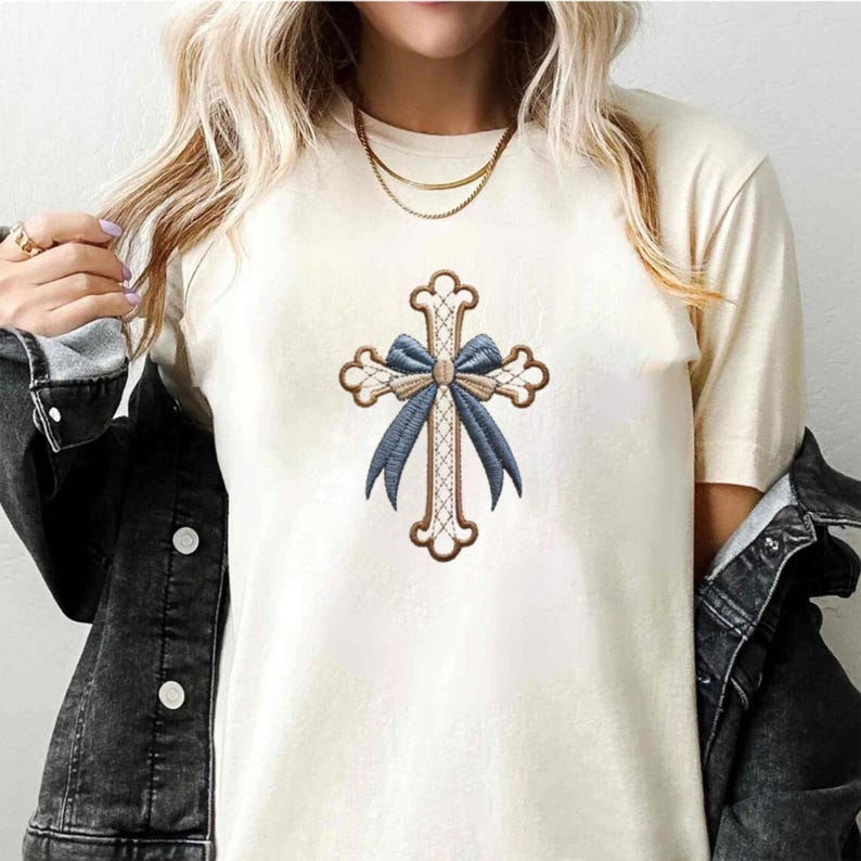 Cross Embroidery Design With Bow Christian Cross Embroidery Pattern ...