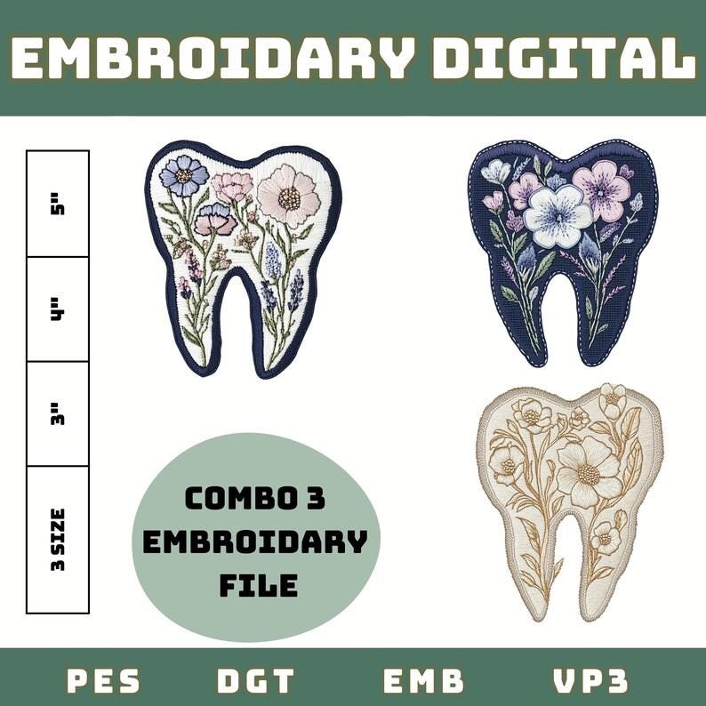 Floral Tooth Embroidery Design Dental Art Pattern Dentist Embroidery ...