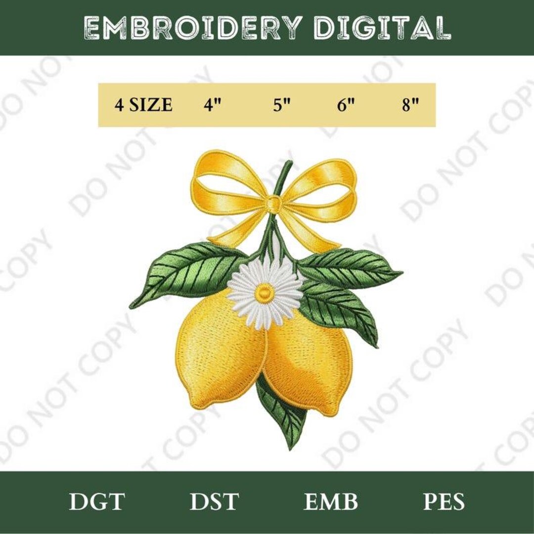Lemon Embroidery Design Floral Lemon Embroidery File Citrus Embroidery ...