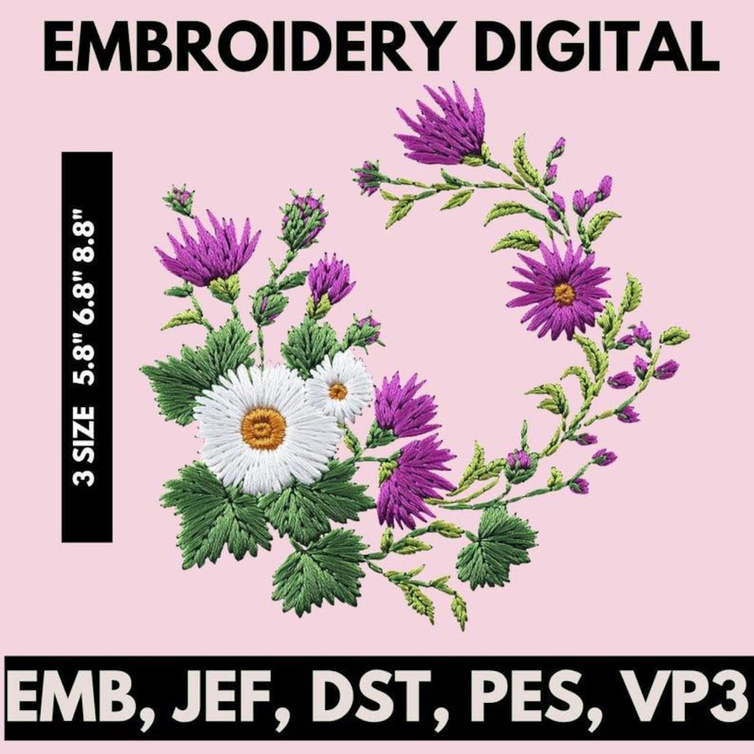 Floral Embroidery Design Daisy Purple Flowers Embroidery Digital ...