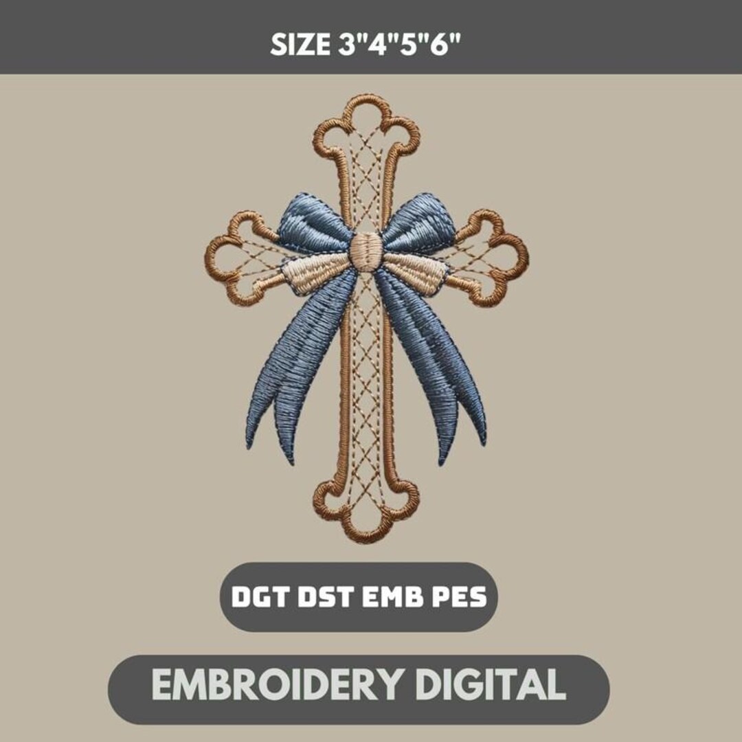 Cross Embroidery Design With Bow Christian Cross Embroidery Pattern ...