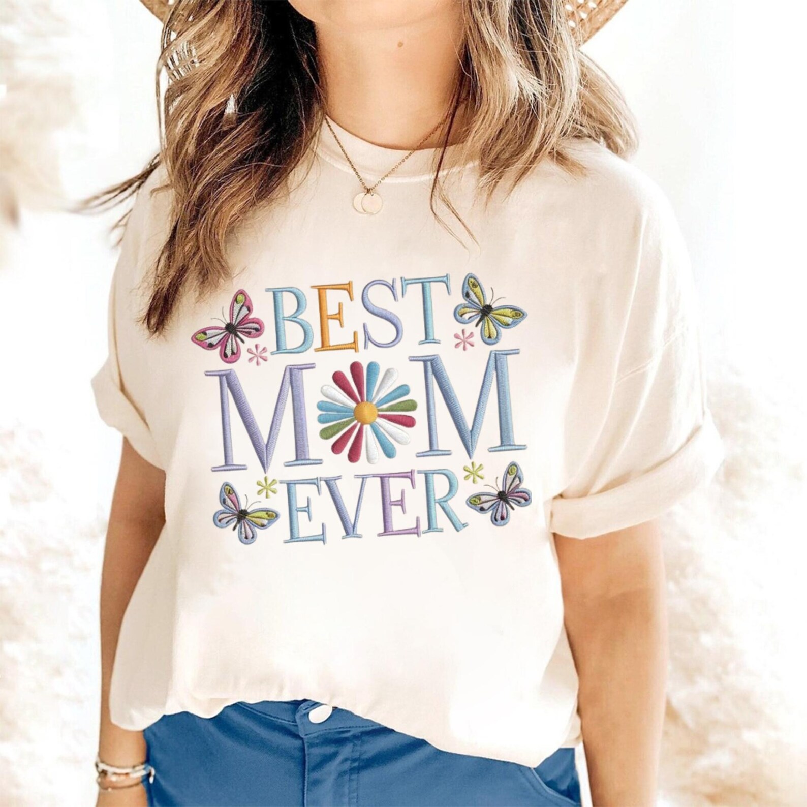 Best Mom Ever Embroidery Design With Colorful Flowers and Butterflies ...