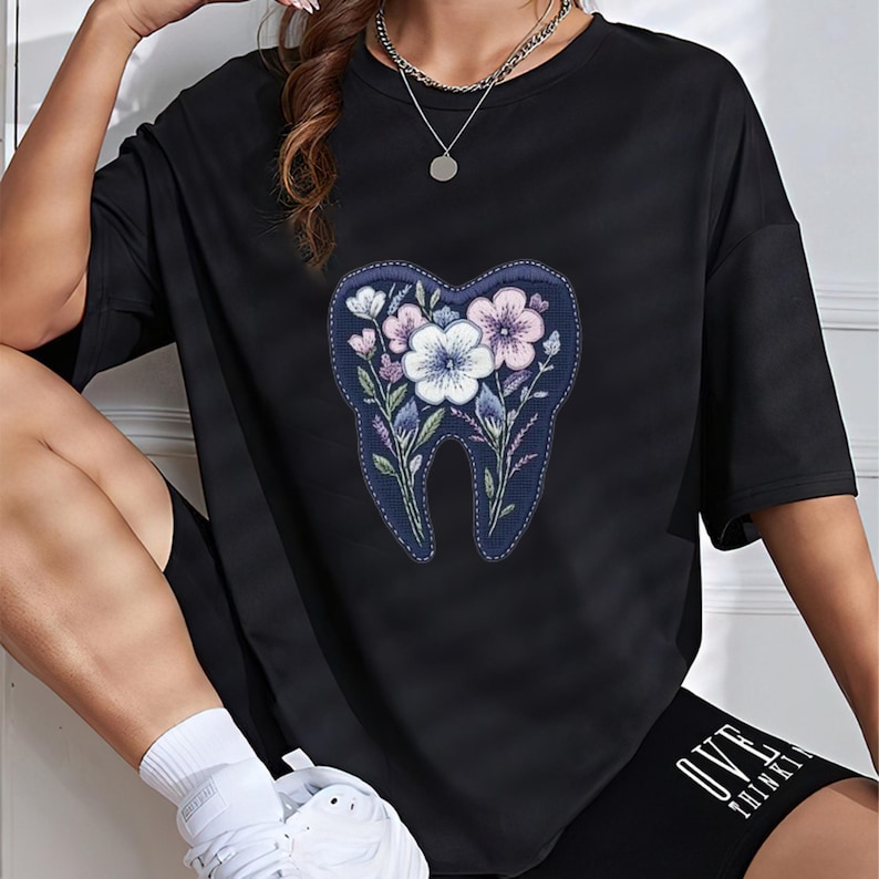 Floral Tooth Embroidery Design Dental Art Pattern Dentist Embroidery ...