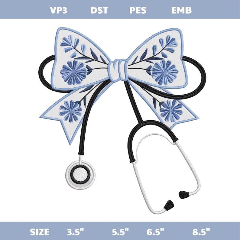 Floral Nurse Bow Stethoscope Embroidery Design – Medical Bow Embroidery ...