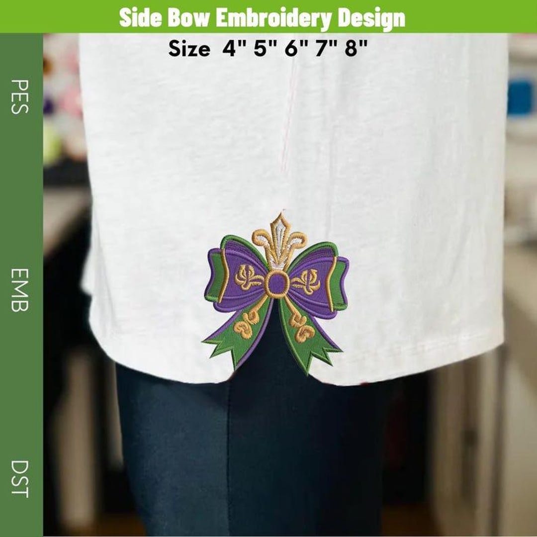 Side Bow Embroidery Design Fancy Ribbon Embroidery Pattern Shirt Side ...