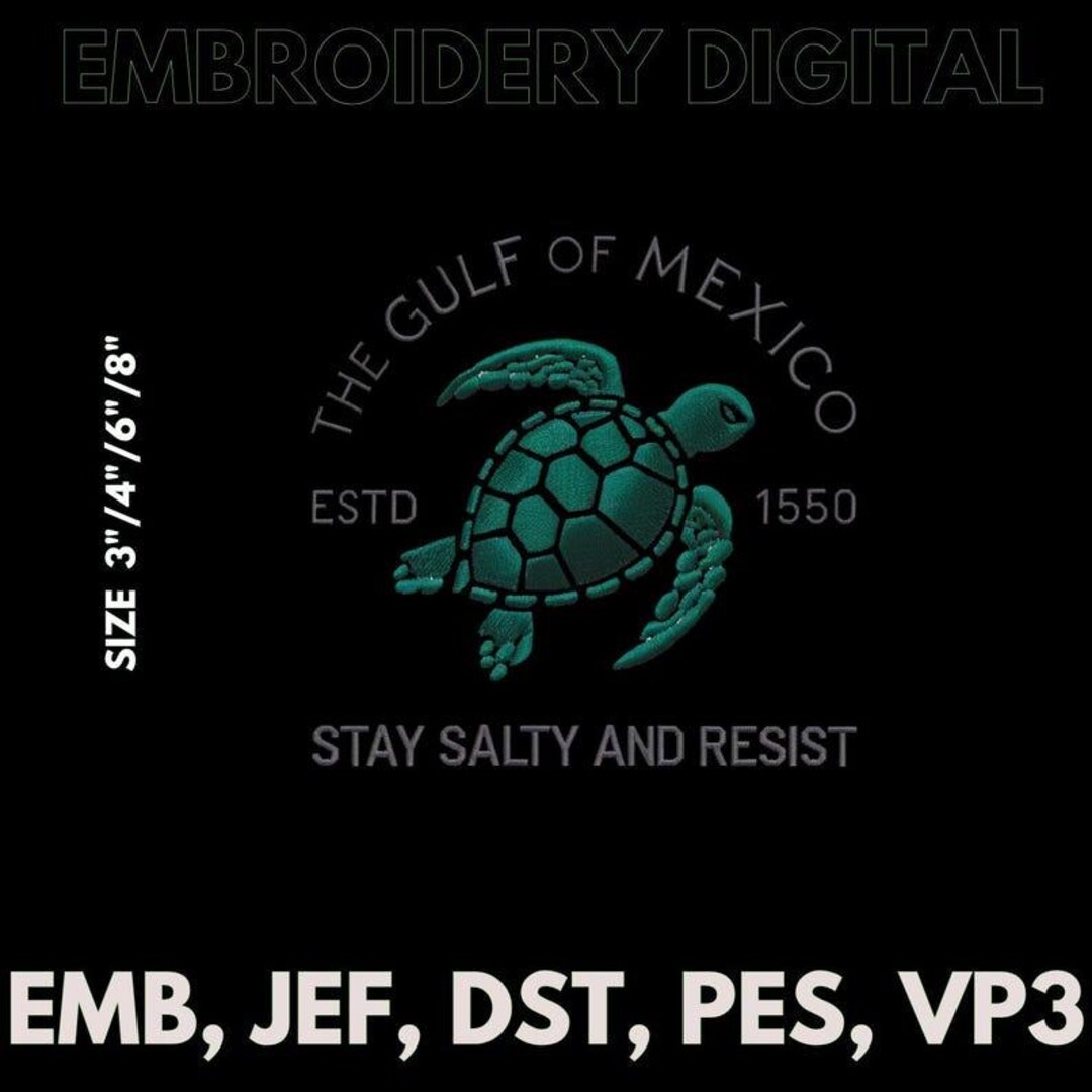 Sea Turtle Embroidery Design: Gulf of Mexico - Etsy
