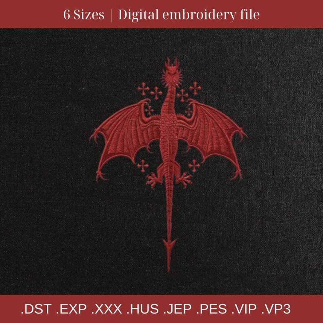 Red Dragon Embroidery Design, Medieval Dragon Embroidery File, Fantasy ...
