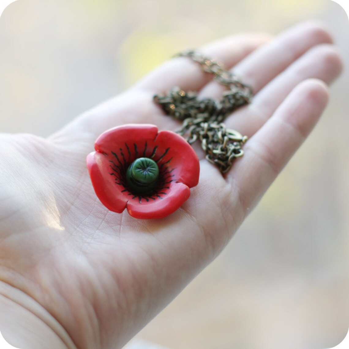 Necklace Red Poppy Flower - Etsy