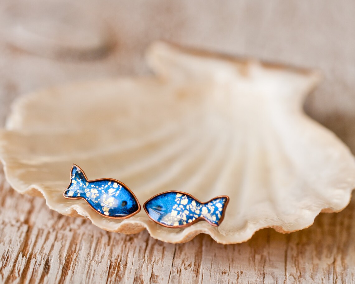 Studs Indigo Fish - Etsy