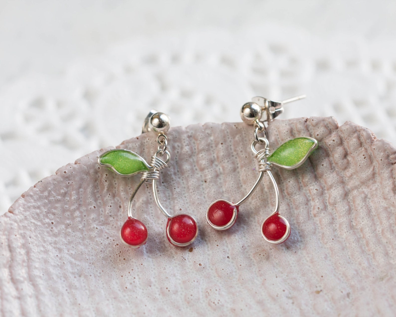 Tiny Cherry Post Earrings - Etsy