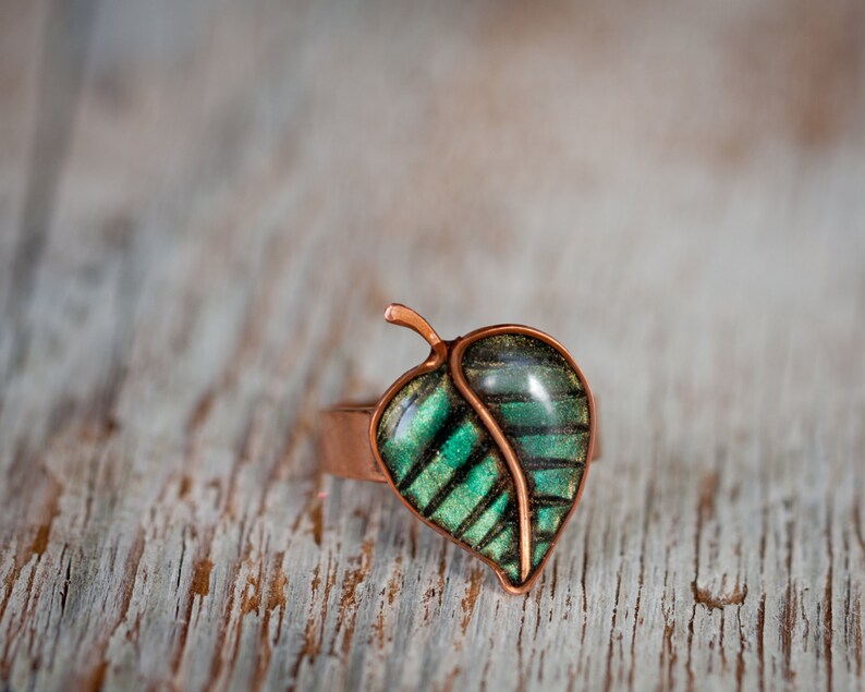 Adjustable Ring Forest Green Leaf - Etsy