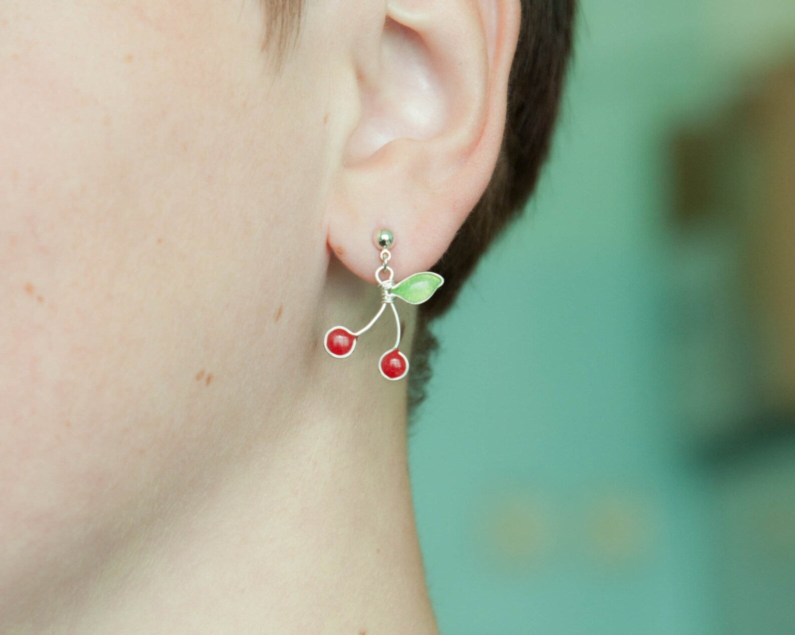 Tiny Cherry Post Earrings - Etsy