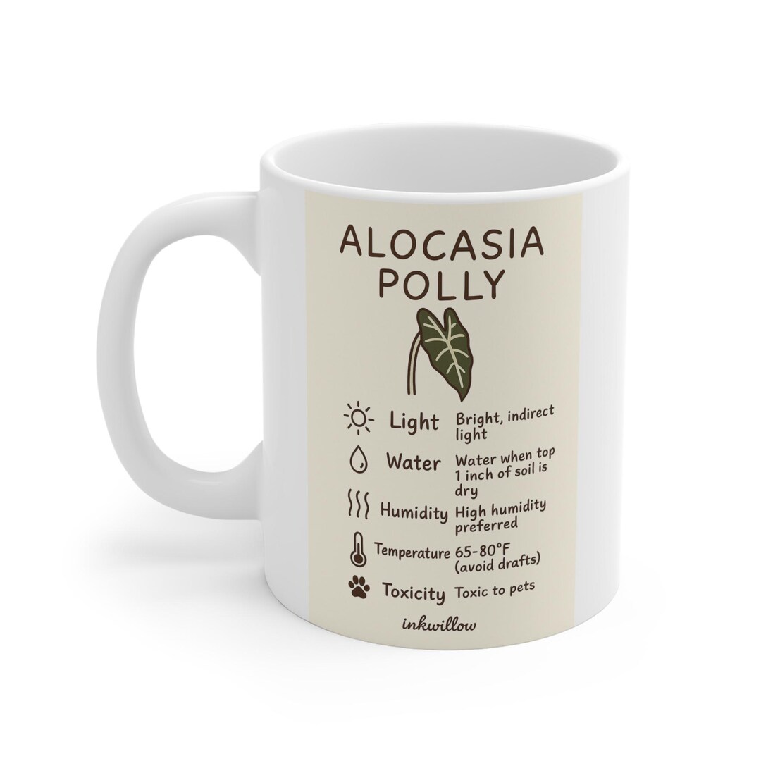Alocasia Polly Plant Care Mug, Plant Lover Gift, Indoor Gardening Mug ...