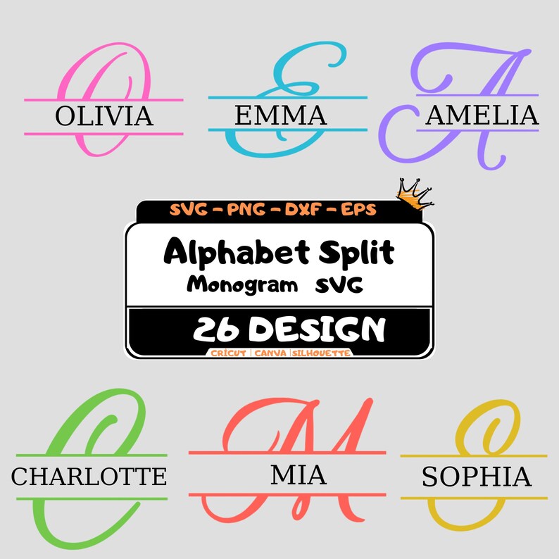 Split Monogram Alphabet SVG Bundle: 26 Initial Cut Files (digital ...