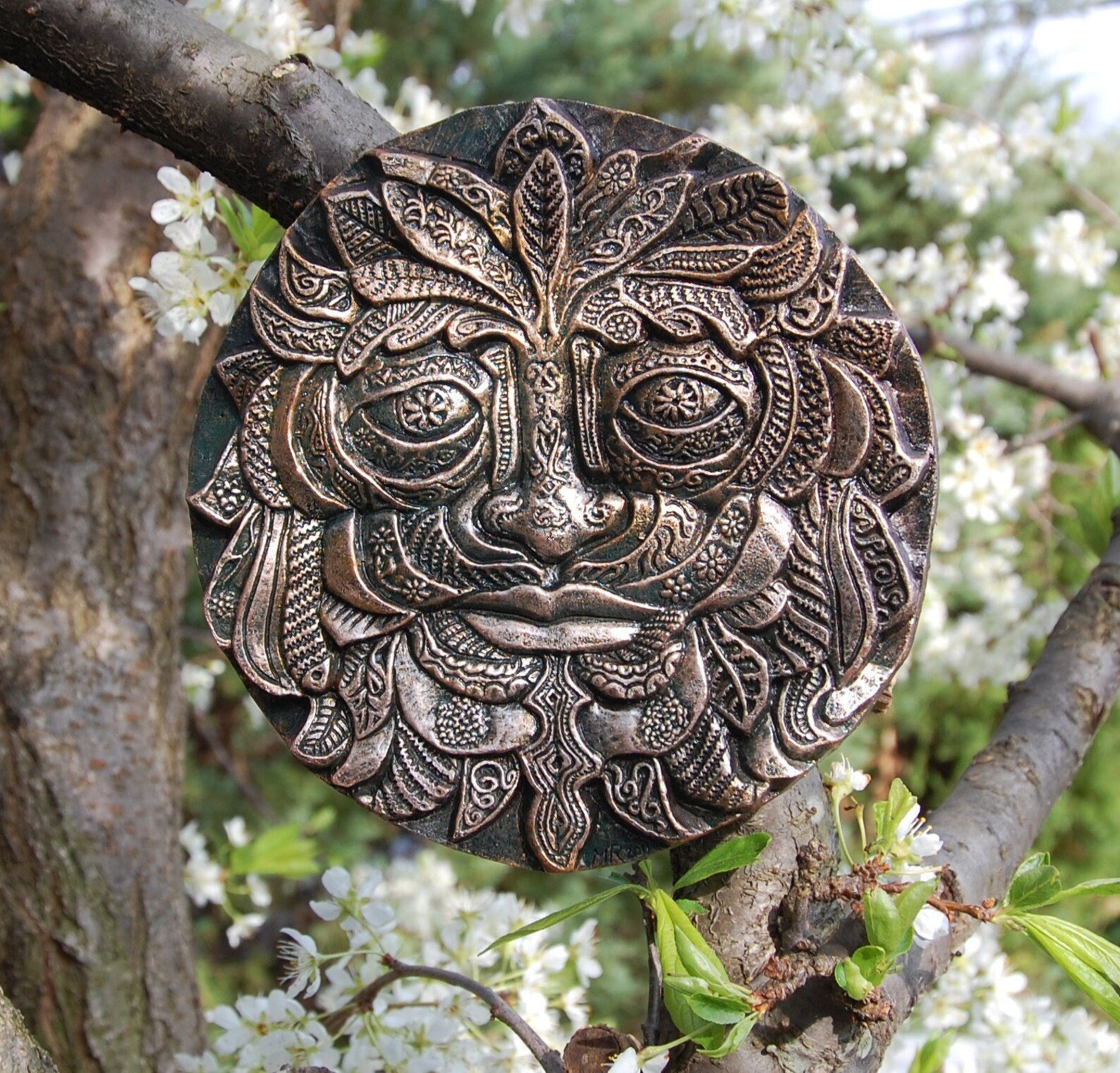 Green Man Art Plaque Garden Sculpture Tree Spirit and Spring - Etsy
