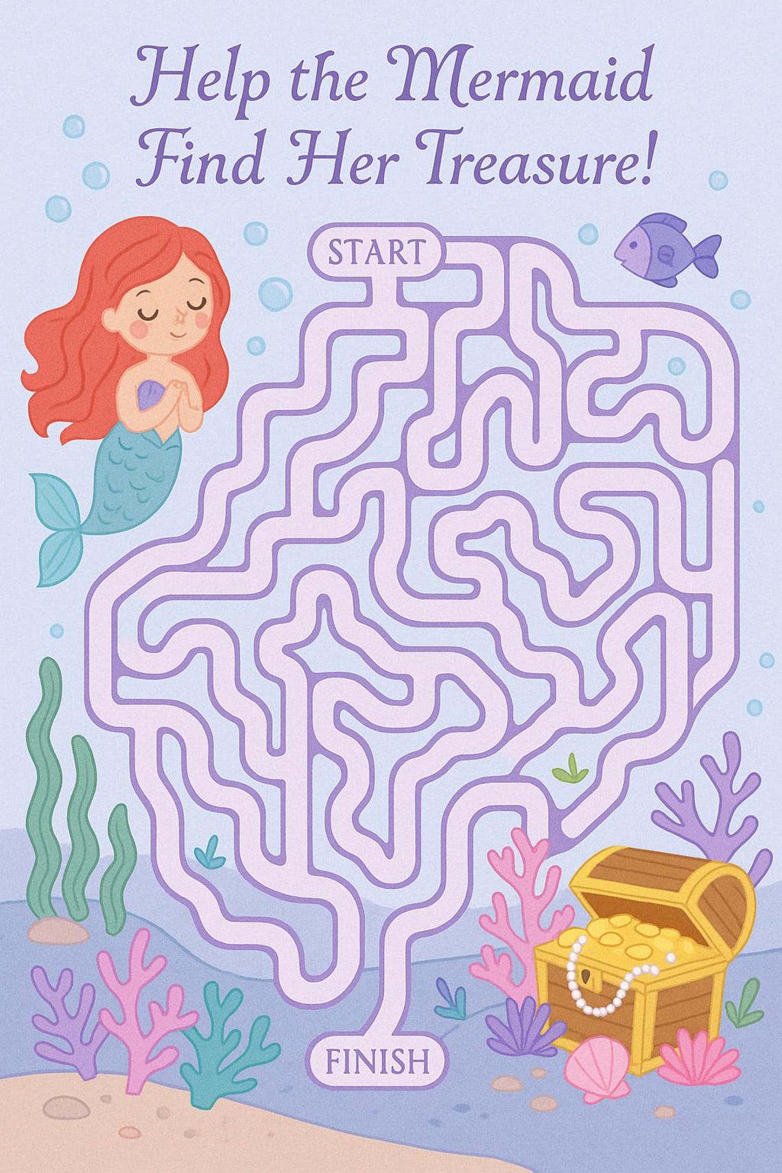Mermaid Activity Printable Pack: Kids Games, Mazes, Coloring (ages 3-8 ...