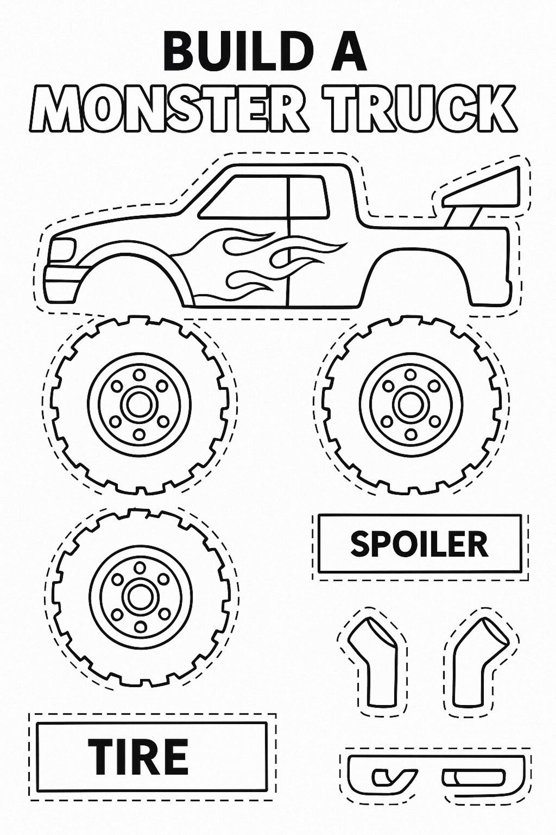 Monster Truck Activity Pack Printable | Tracing, Maze, Build-a-truck ...