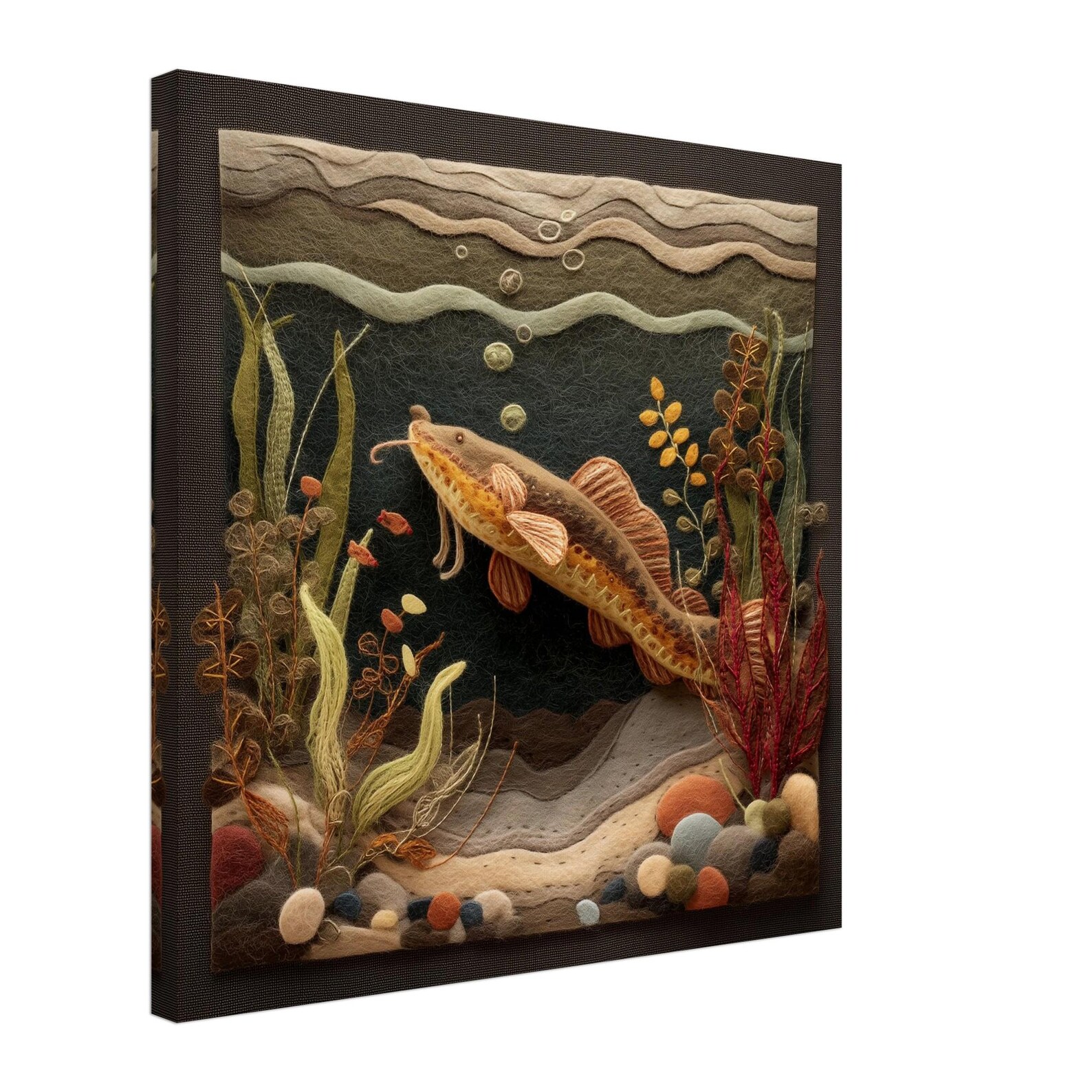 River Catfish, Felt Artwork of Underwater Scene, Textile Art Canvas ...