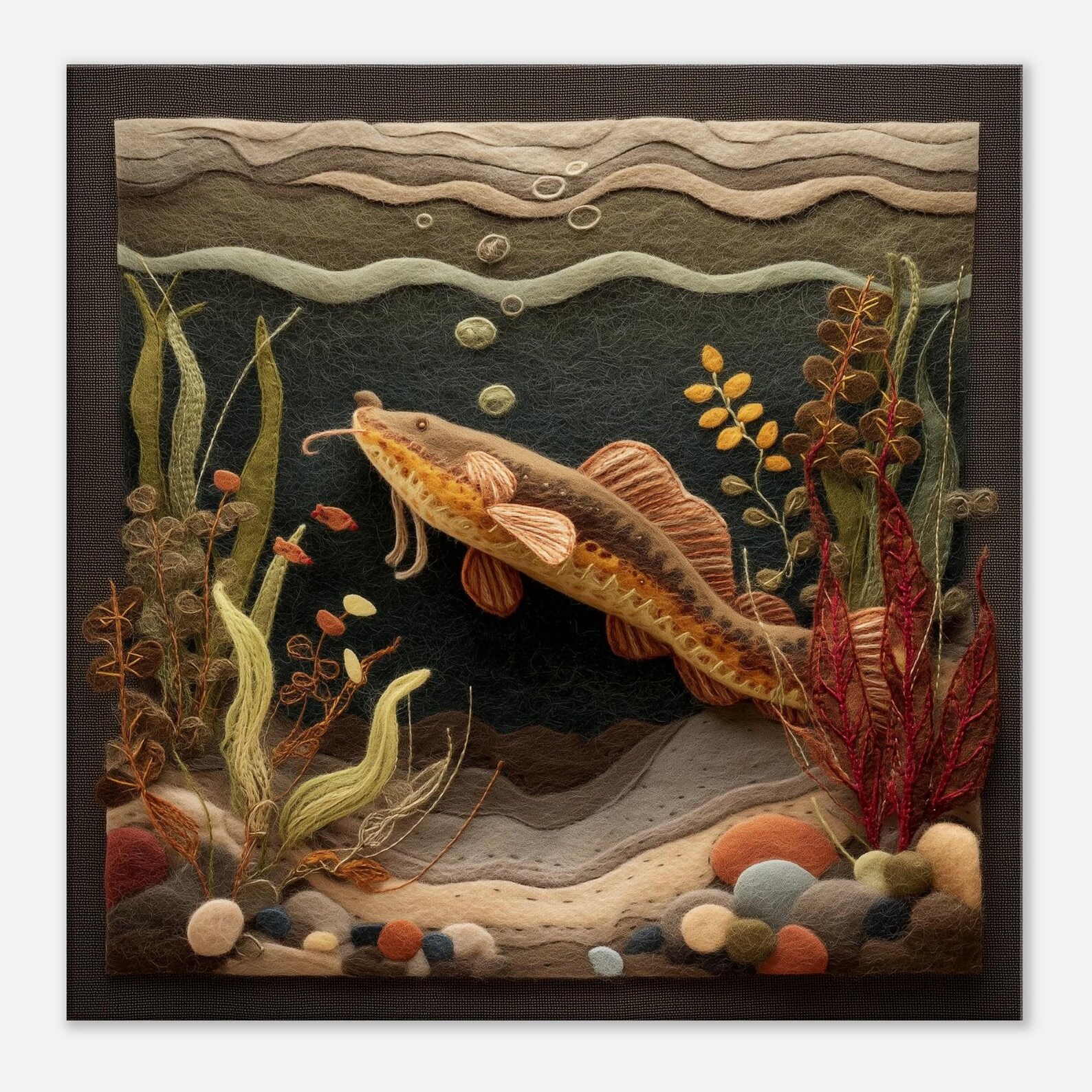 River Catfish, Felt Artwork of Underwater Scene, Textile Art Canvas ...