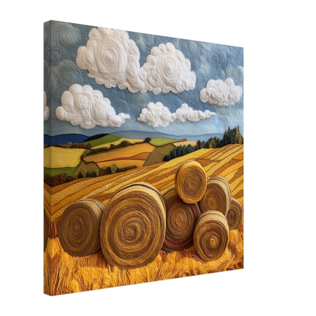 Hay Bale Field, Felt Artwork of a Rural Landscape, Textile Art Canvas ...
