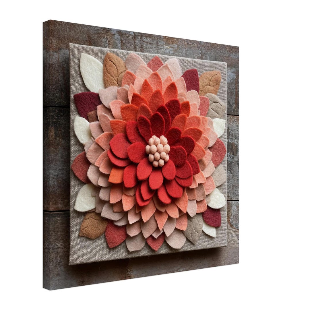 Warm Bloom Felt Art, Felt Artwork of a Layered Flower, Textile Art ...
