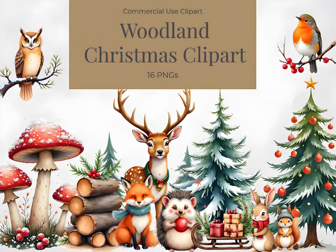 Woodland Christmas Clipart Set, Forest Animals (PNG) - Etsy