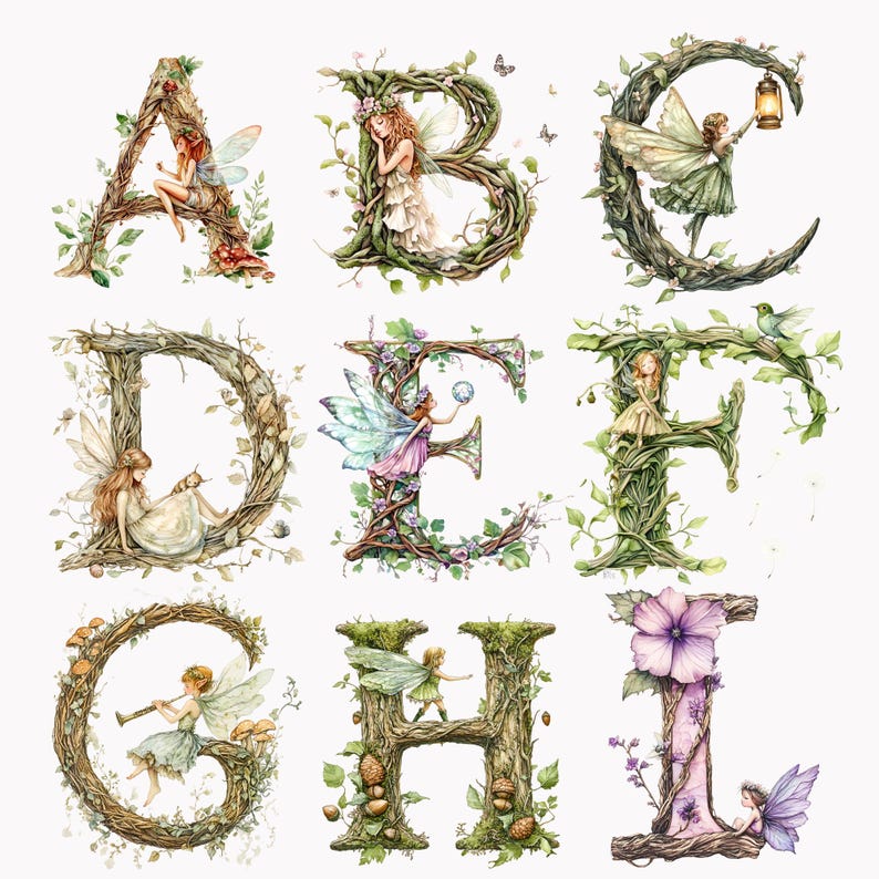 Fairy Alphabet Clipart PNG Bundle, Forest Fantasy Letters, Enchanted ...