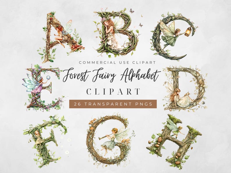 Watercolor Fairy Alphabet Clipart: 26 PNG Letter Set (digital Download ...