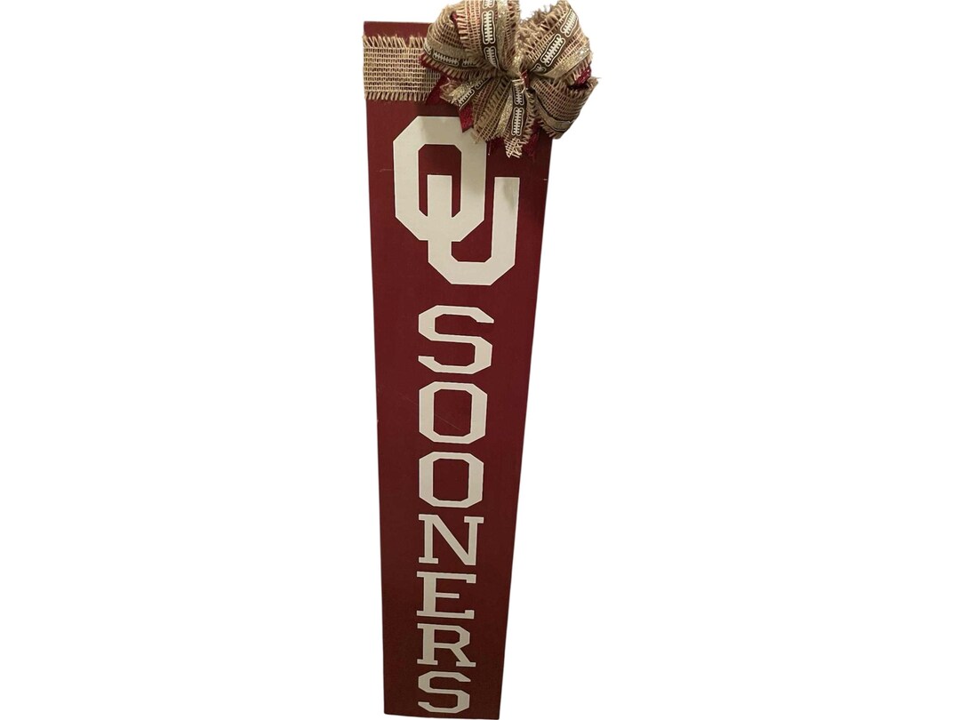 OU BOOMER SOONER Fall Sports Logo Porch Wood Welcome Sign Rustic Bow ...