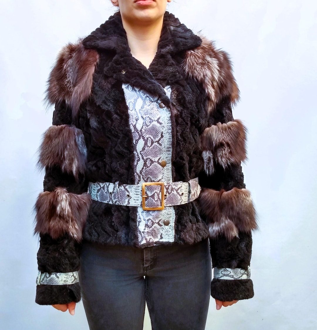 Real Women's Brand New Nutria Fur Jacket.leather on the Front in Snake ...