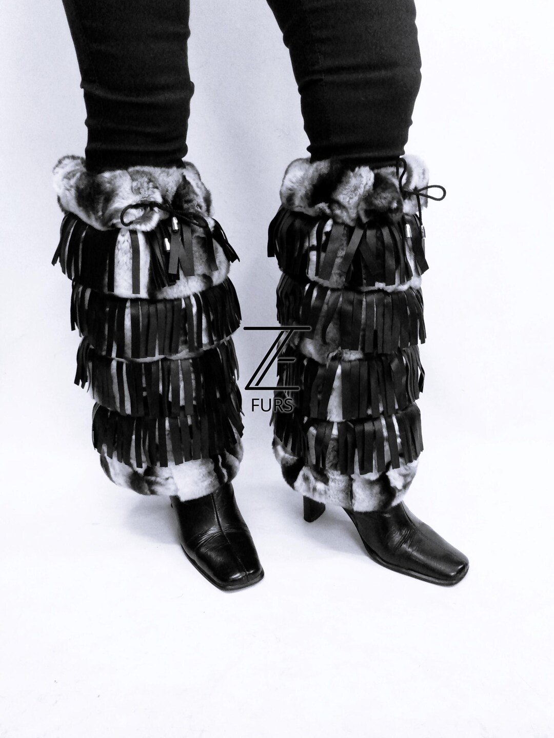 Chinchilla Rex Rabbit Fur Leg Warmers, Handmade Leather Boot Cuffs. - Etsy