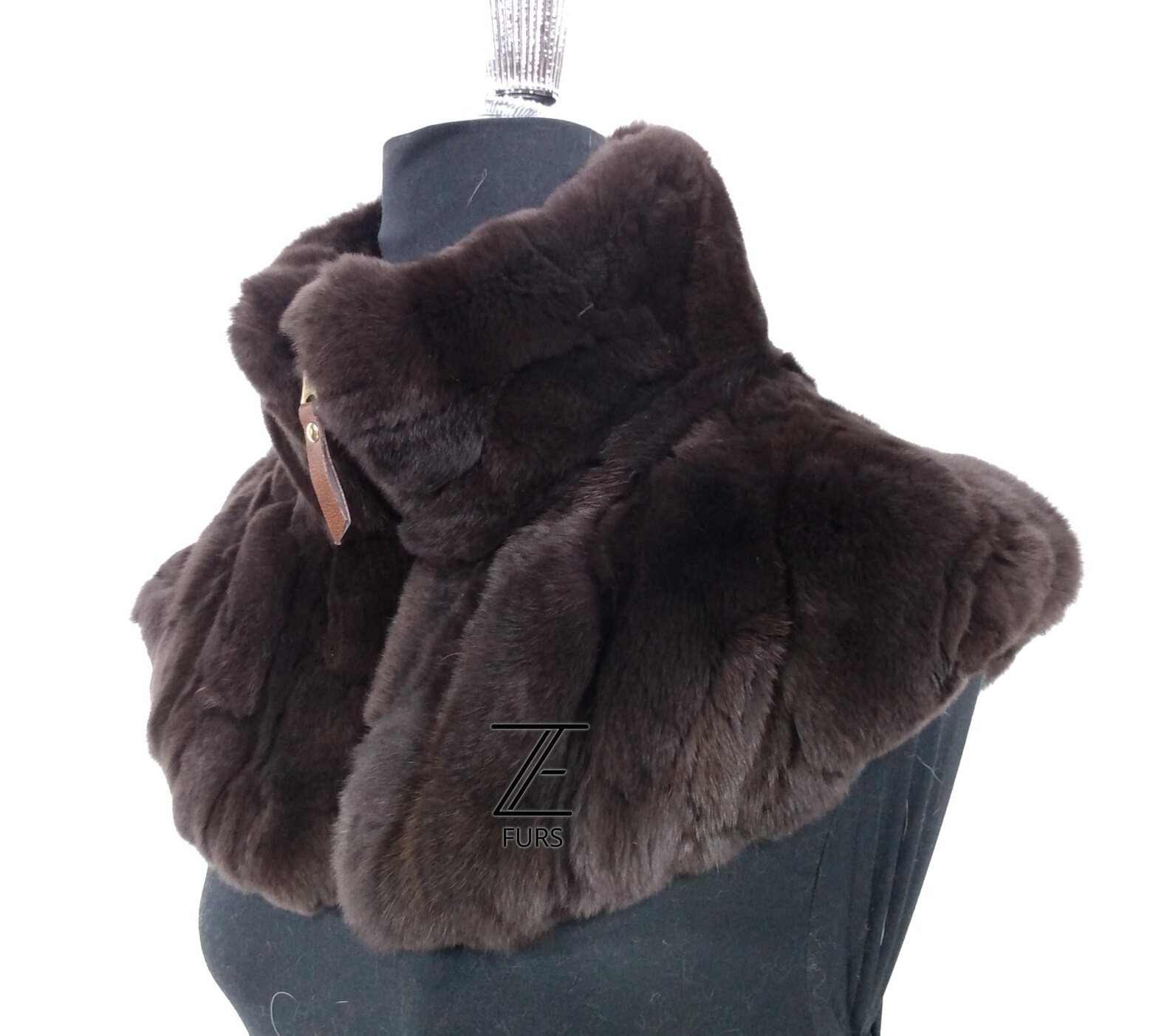 Real Rex Rabbit Fur Neck Style Collar in Brown Color. Handmade. Luxury ...