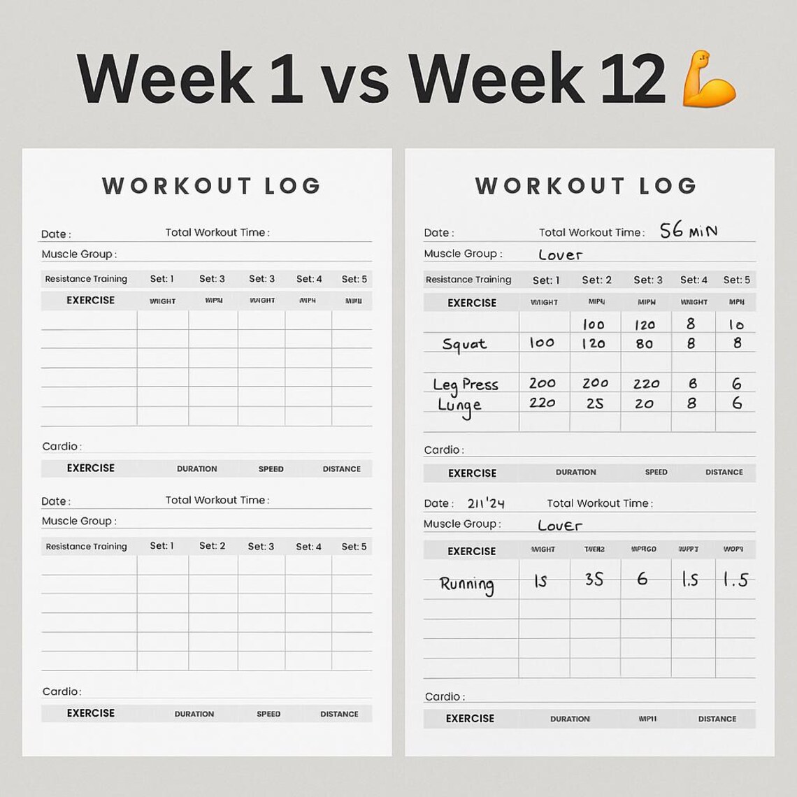 Minimalist Workout Log | Printable Fitness Tracker | Gym & Cardio ...