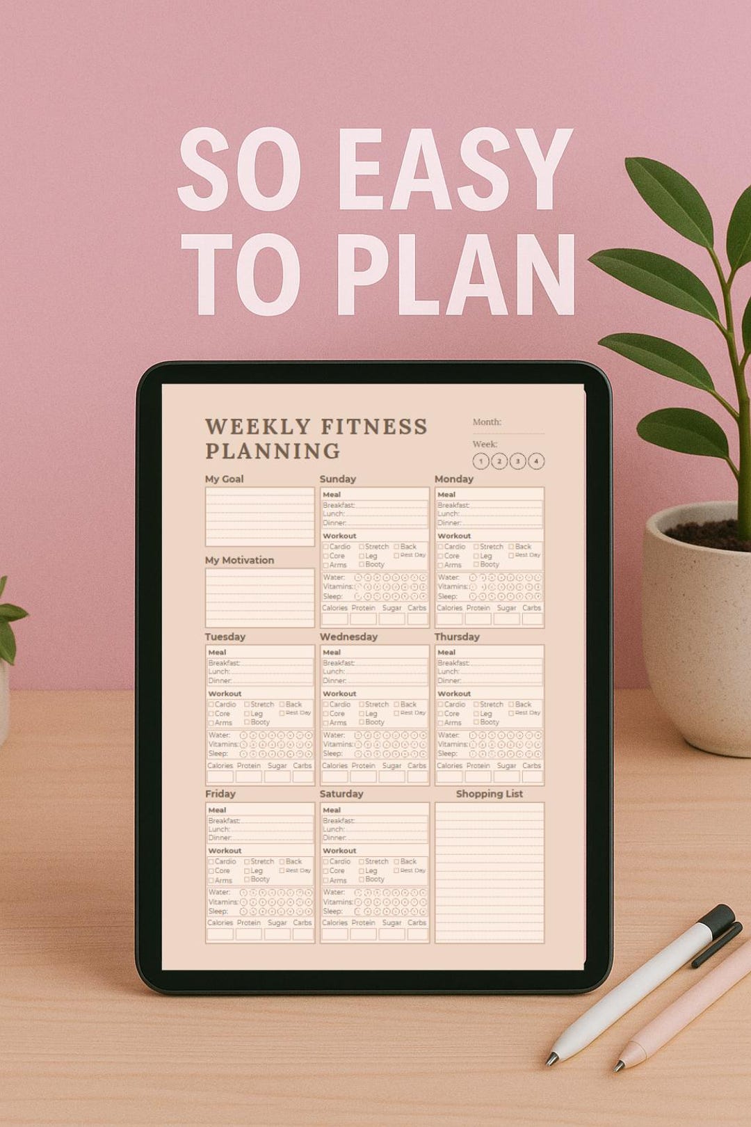Weekly Fitness Planner | Printable Workout & Meal Tracker PDF ...