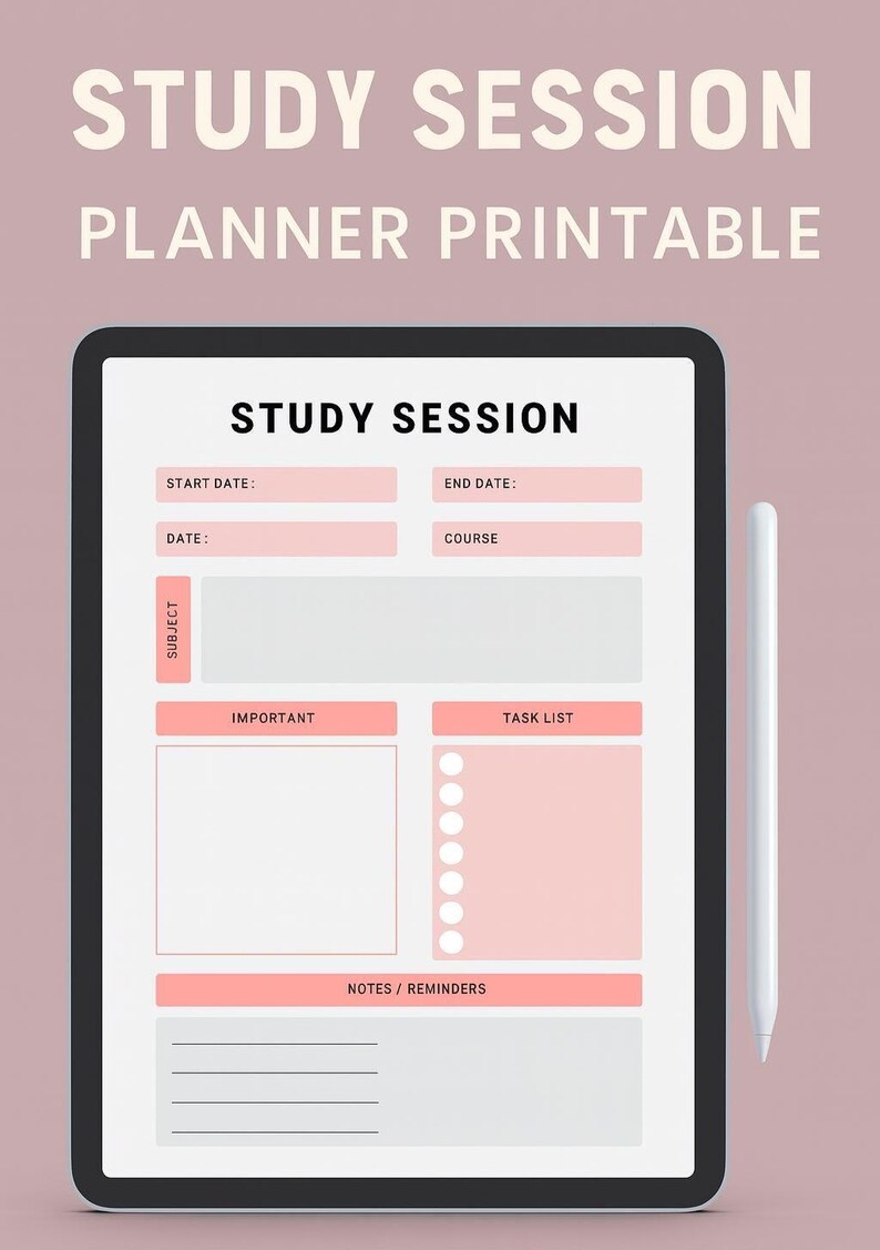 Study Session Planner: Printable Student Organization Template (PDF ...