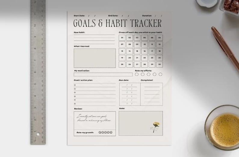 Minimalist Goals & Habit Tracker | Printable Daily Planner PDF | Self ...