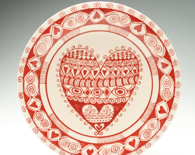Heart Ruby Red and White Plate / Platter 10 Hand Painted - Etsy