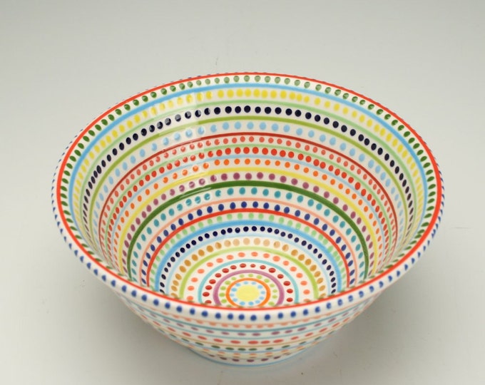 Serving Bowl Stripes and Dots Hand Painted Colorful Fruit or - Etsy