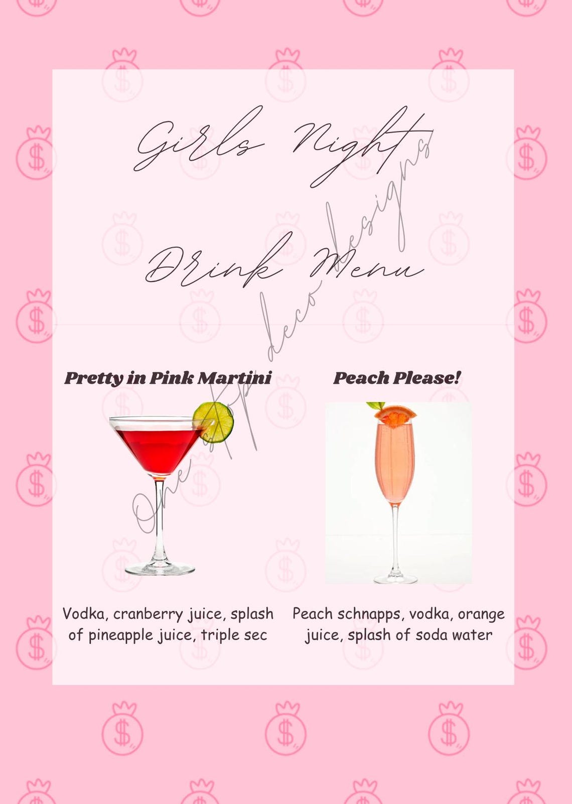Girl Night Bar Menu - Etsy