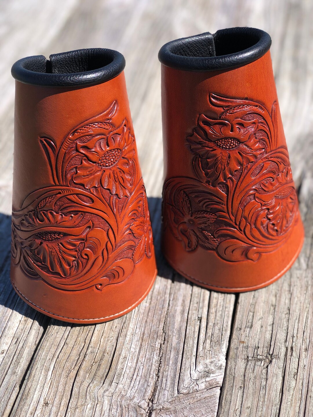 Floral Tooled Leather Cowboy Cuffs, Leather Cuffs, Tooled Leather ...