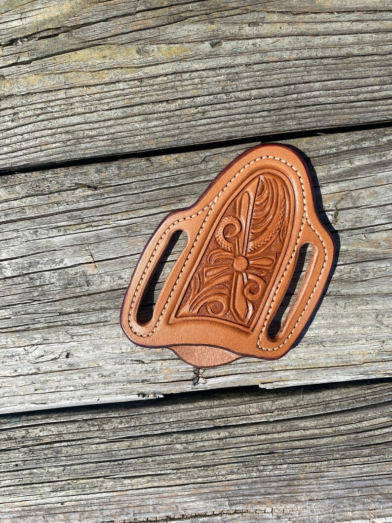 Tooled Leather Pocket Knife Sheath, Cross and Scroll Tooled Cross Draw ...