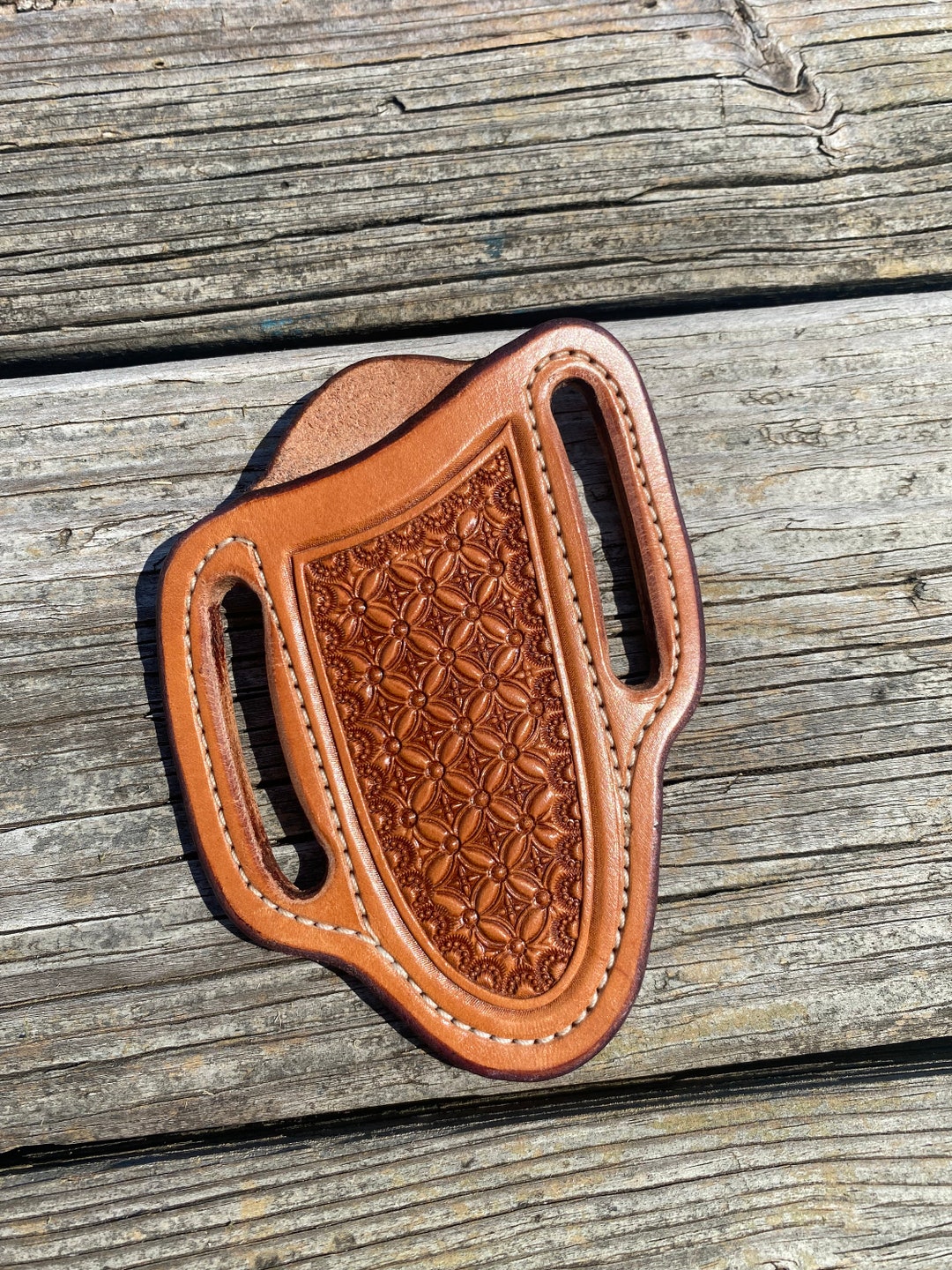 Tooled Leather Pancake Style Knife Sheath, Geometric Tooled Lather ...