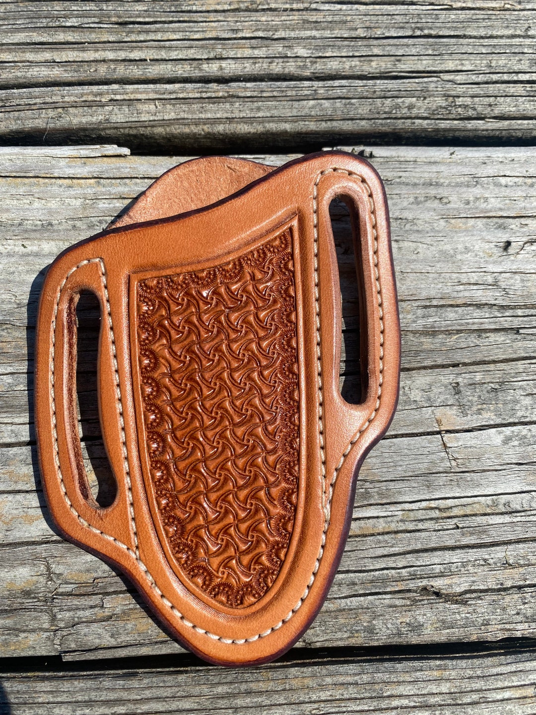 Tooled Leather Pancake Knife Sheath, Geometric Tooled Leather, Pocket ...