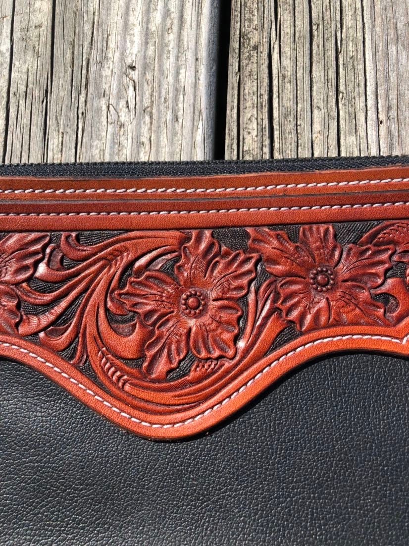 Tooled Leather Clutch Purse, Floral Tooled Leather Small Purse, Clutch ...