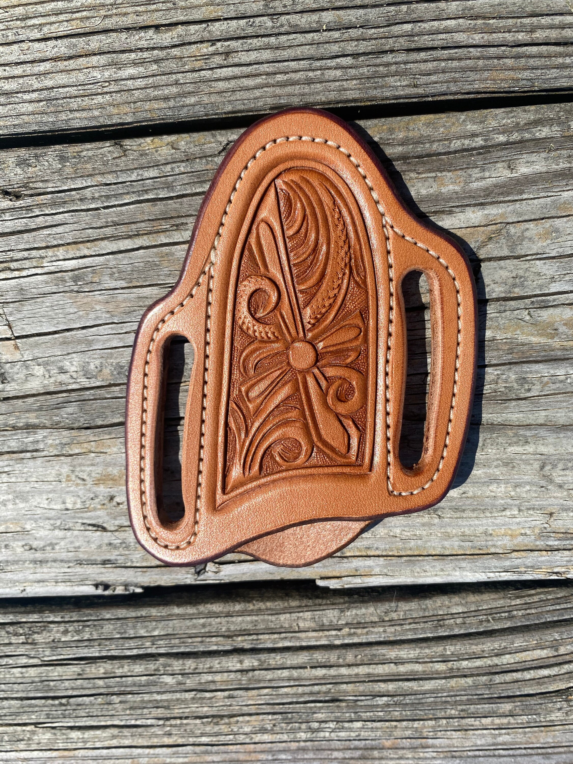 Tooled Leather Pocket Knife Sheath, Cross and Scroll Tooled Cross Draw ...
