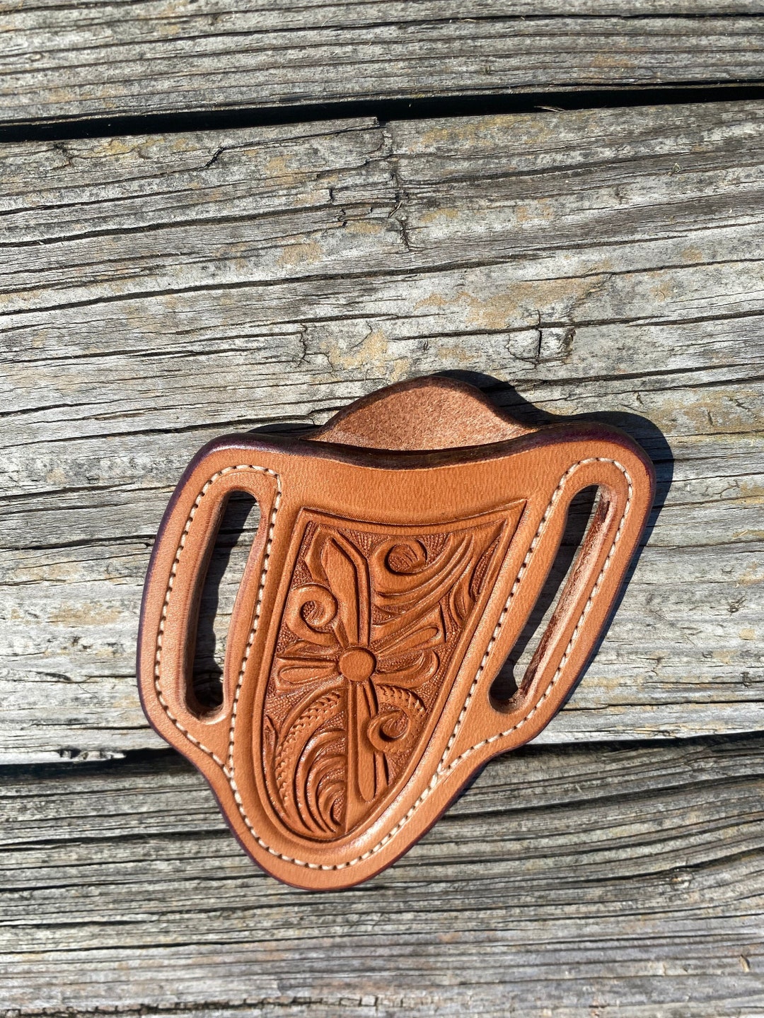 Tooled Leather Pocket Knife Sheath, Cross and Scroll Tooled Cross Draw ...