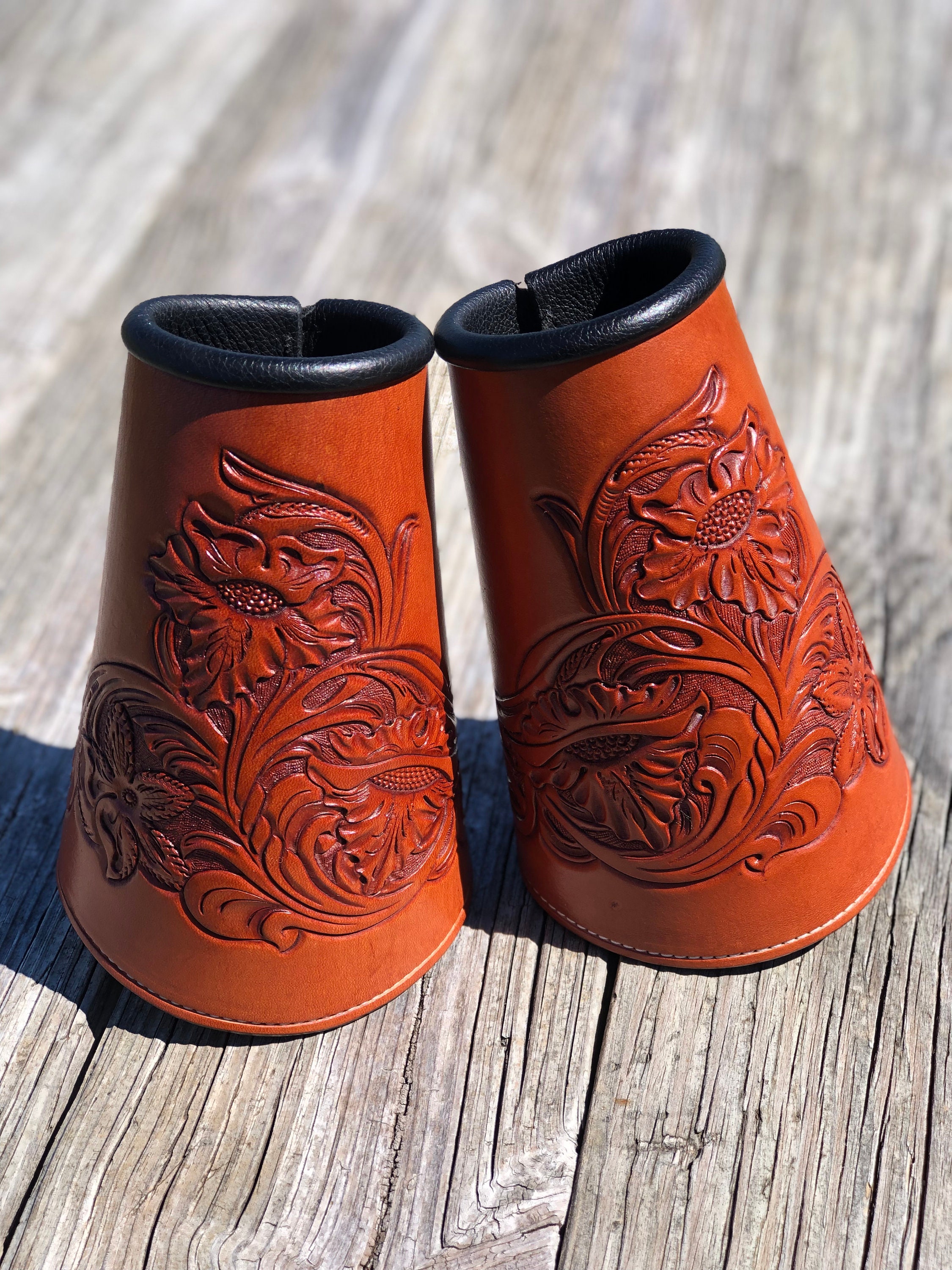 Floral Tooled Leather Cowboy Cuffs, Leather Cuffs, Tooled Leather ...