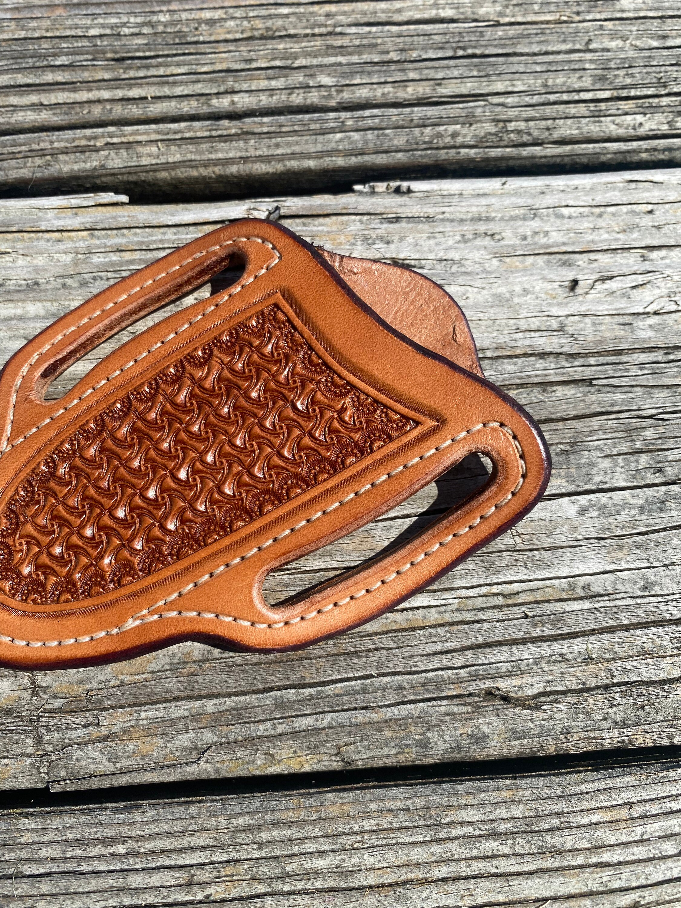Tooled Leather Pancake Knife Sheath, Geometric Tooled Leather, Pocket ...