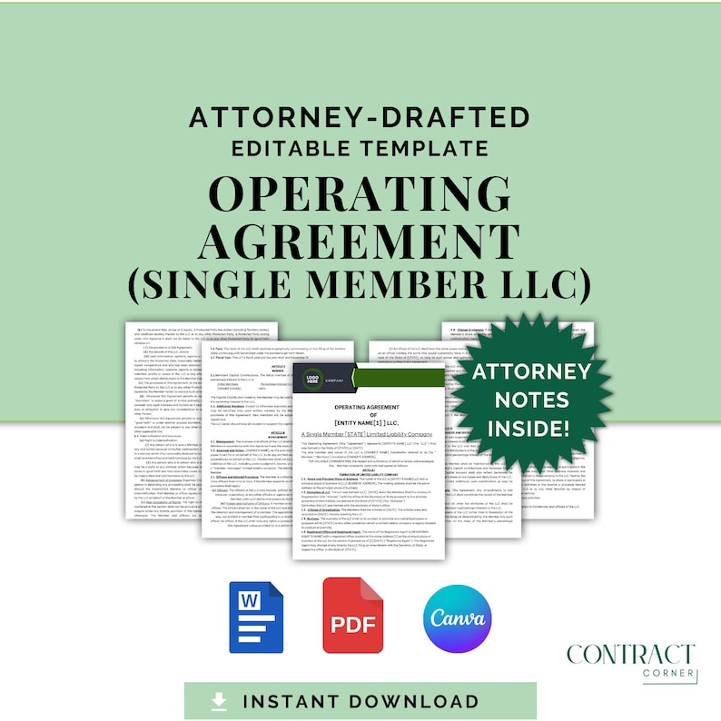 Single Member LLC Operating Agreement, Attorney-drafted Company ...